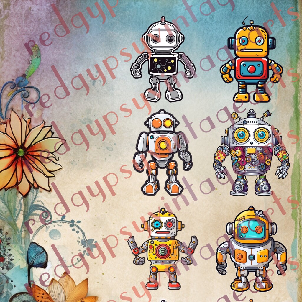 Cute Robots DIGITAL Stickers Download Colorful Clipart for POD - Etsy