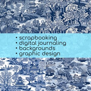 Blue Willow PRINTABLE Floral PNG Background China Digital Paper ...