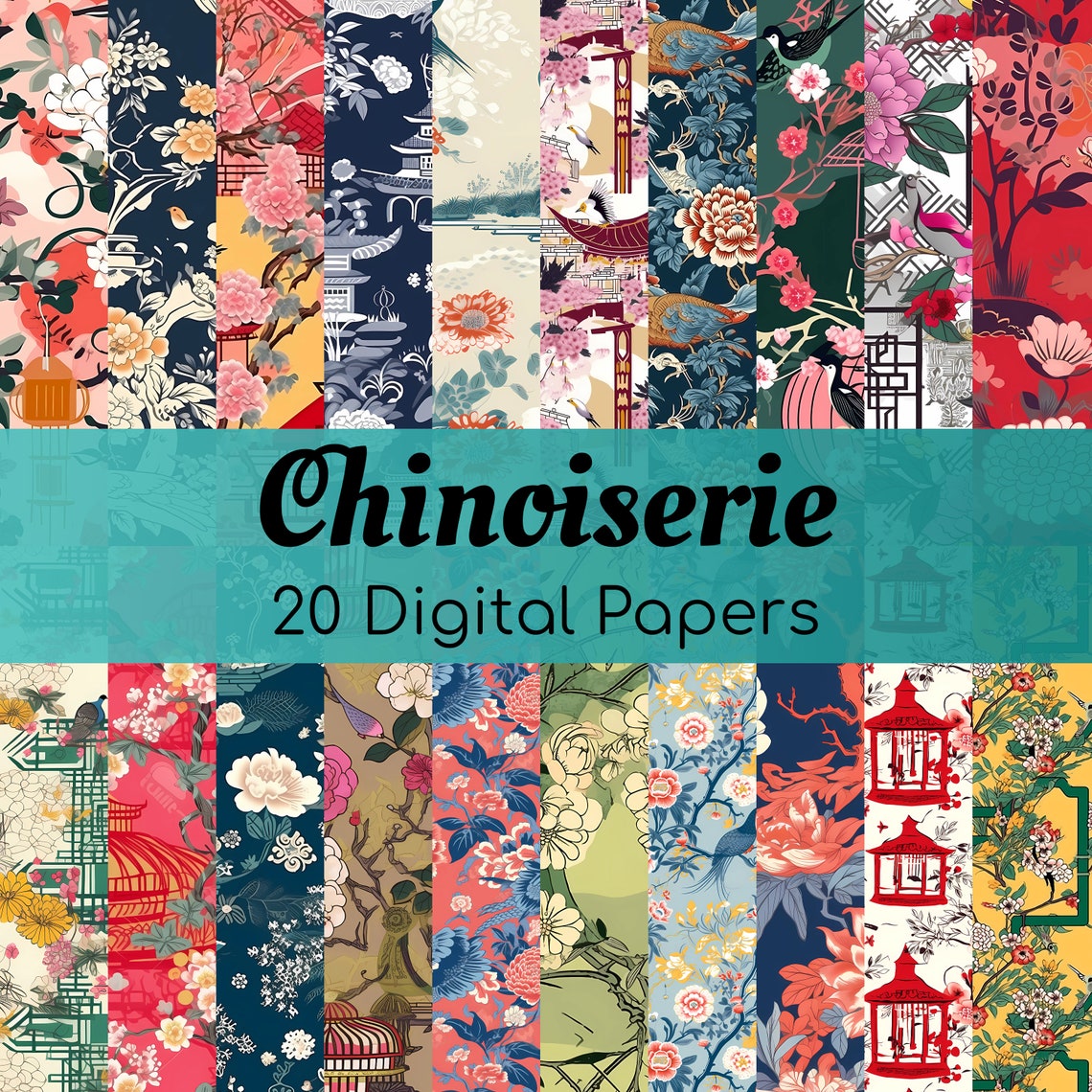 Chinoiserie DIGITAL Paper Bold Floral Asian Influence Art Download 20 ...