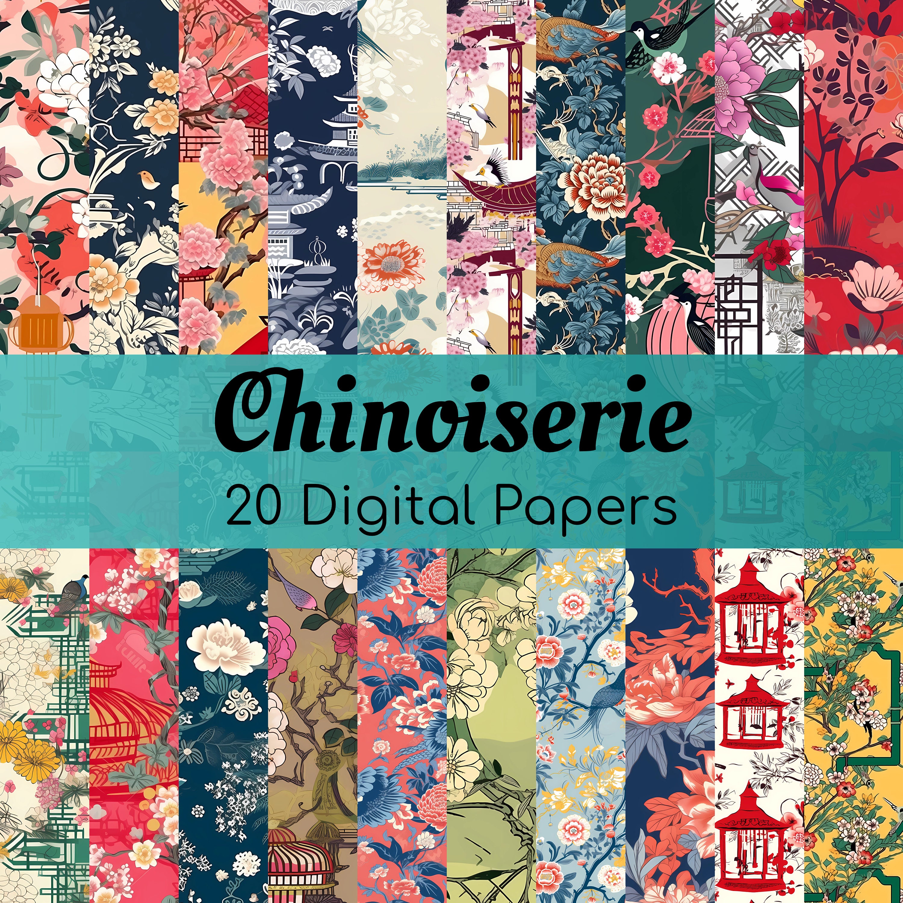 Chinoiserie DIGITAL Paper Bold Floral Asian Influence Art Download 20 ...