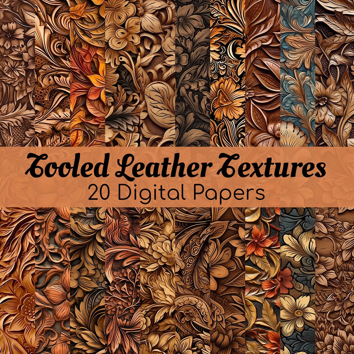 Tooled Leather DIGITAL Paper Texture Printable Floral Western PNG ...