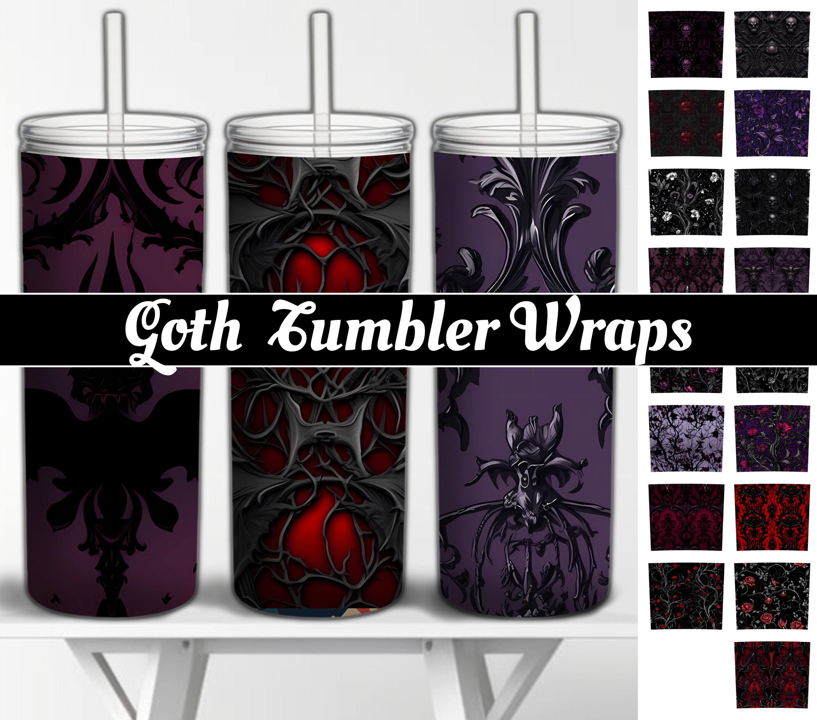 Goth Design PRINTABLE 20oz Tumbler Wraps Bundle Dark Gothic - Etsy