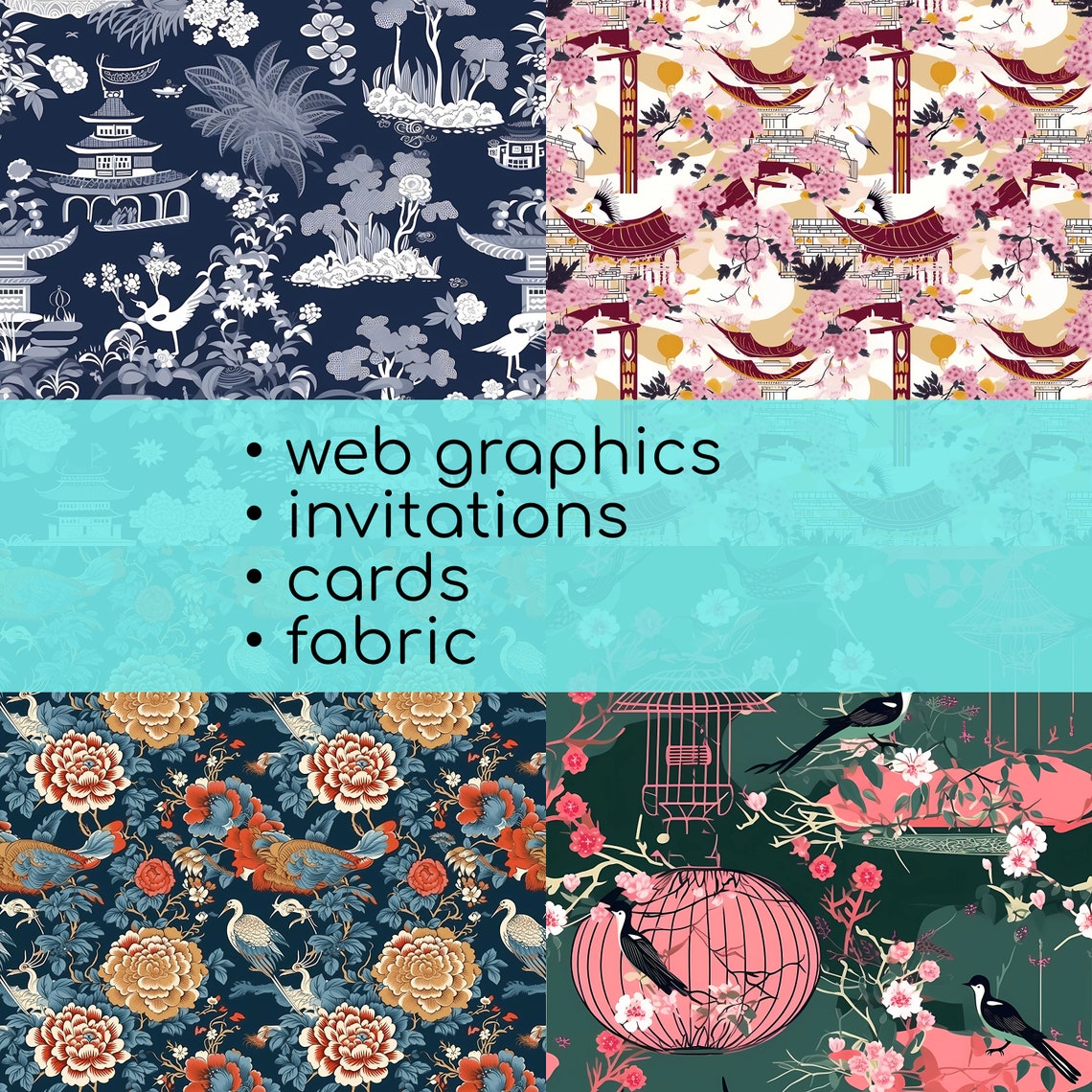 Chinoiserie DIGITAL Paper Bold Floral Asian Influence Art Download 20 ...