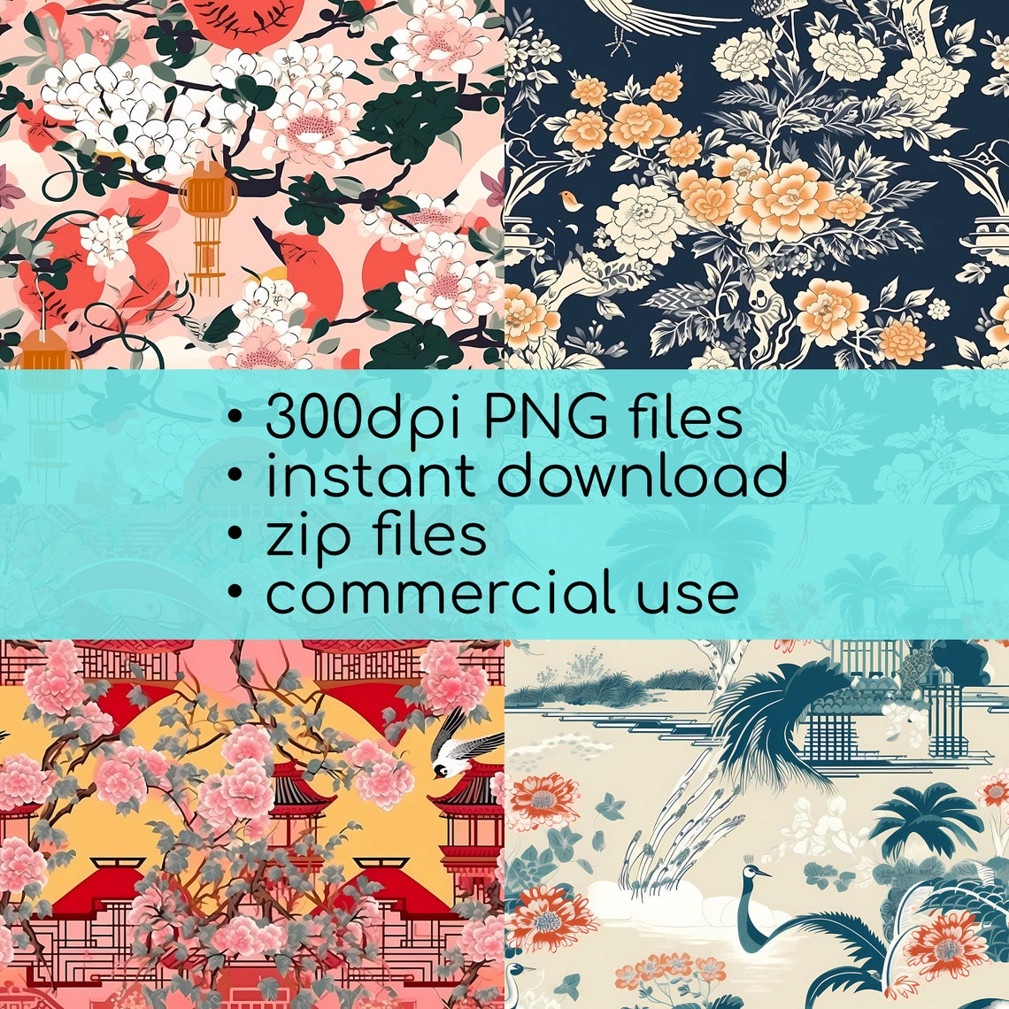 Chinoiserie DIGITAL Paper Bold Floral Asian Influence Art Download 20 ...