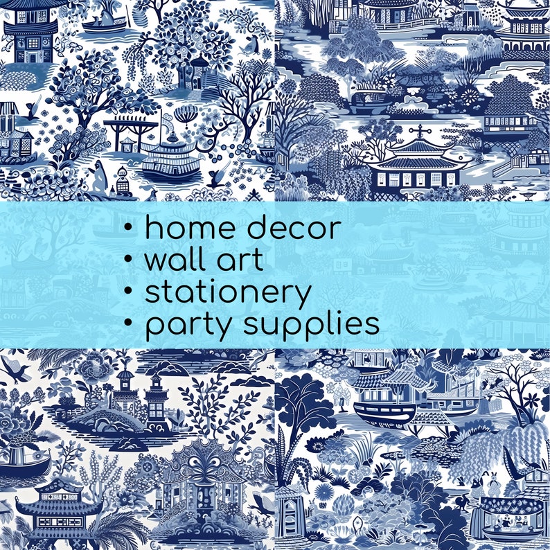 Blue Willow PRINTABLE Floral PNG Background China Digital Paper ...