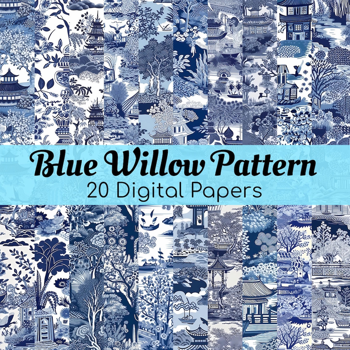 Blue Willow PRINTABLE Floral PNG Background China Digital Paper ...