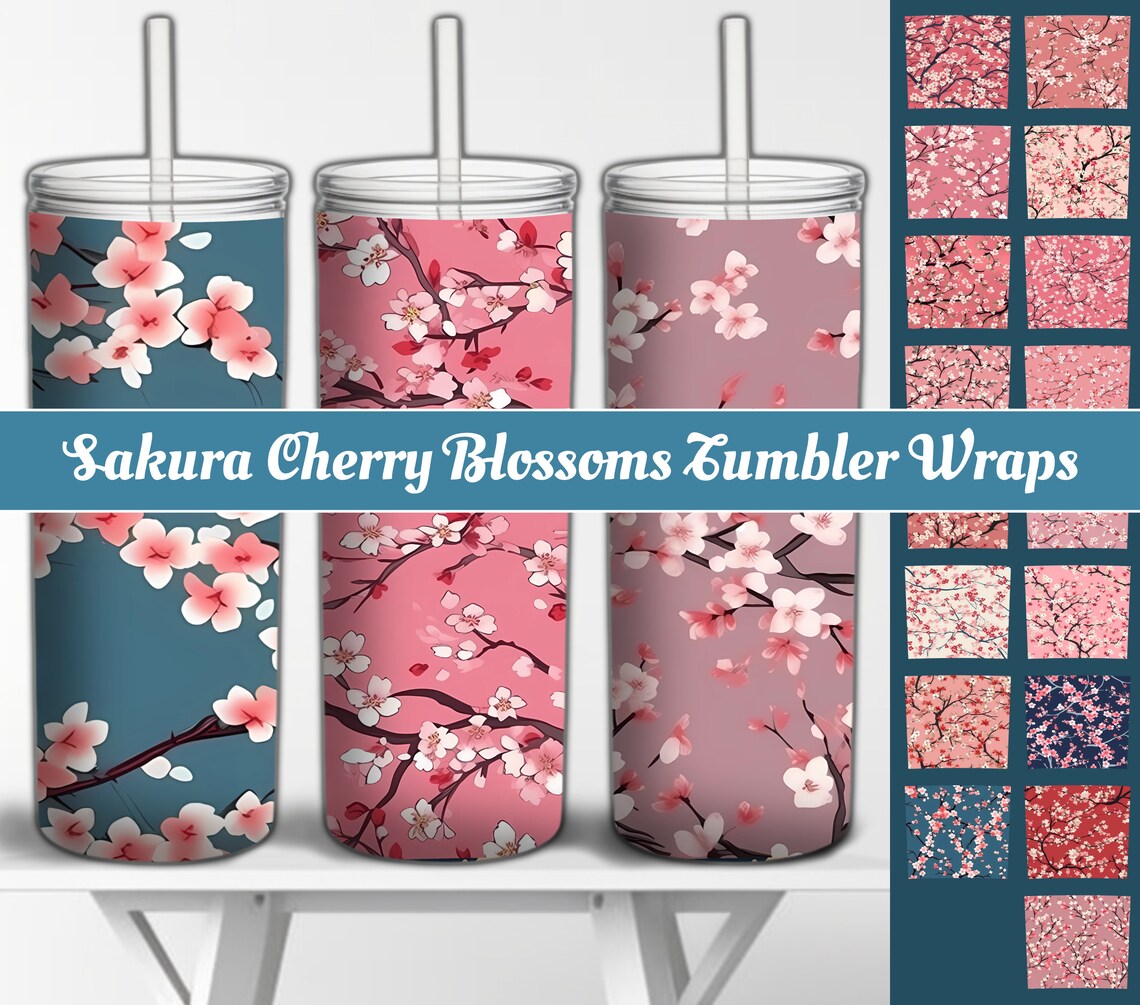 Sakura Cherry Blossom PRINTABLE 20oz Tumbler Wraps Bundle - Etsy