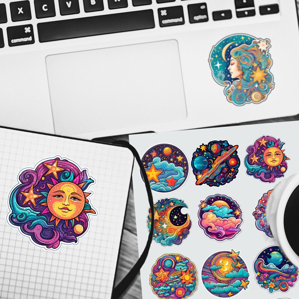 Celestial Sun Moon Pretty DIGITAL Stickers Download Colorful - Etsy
