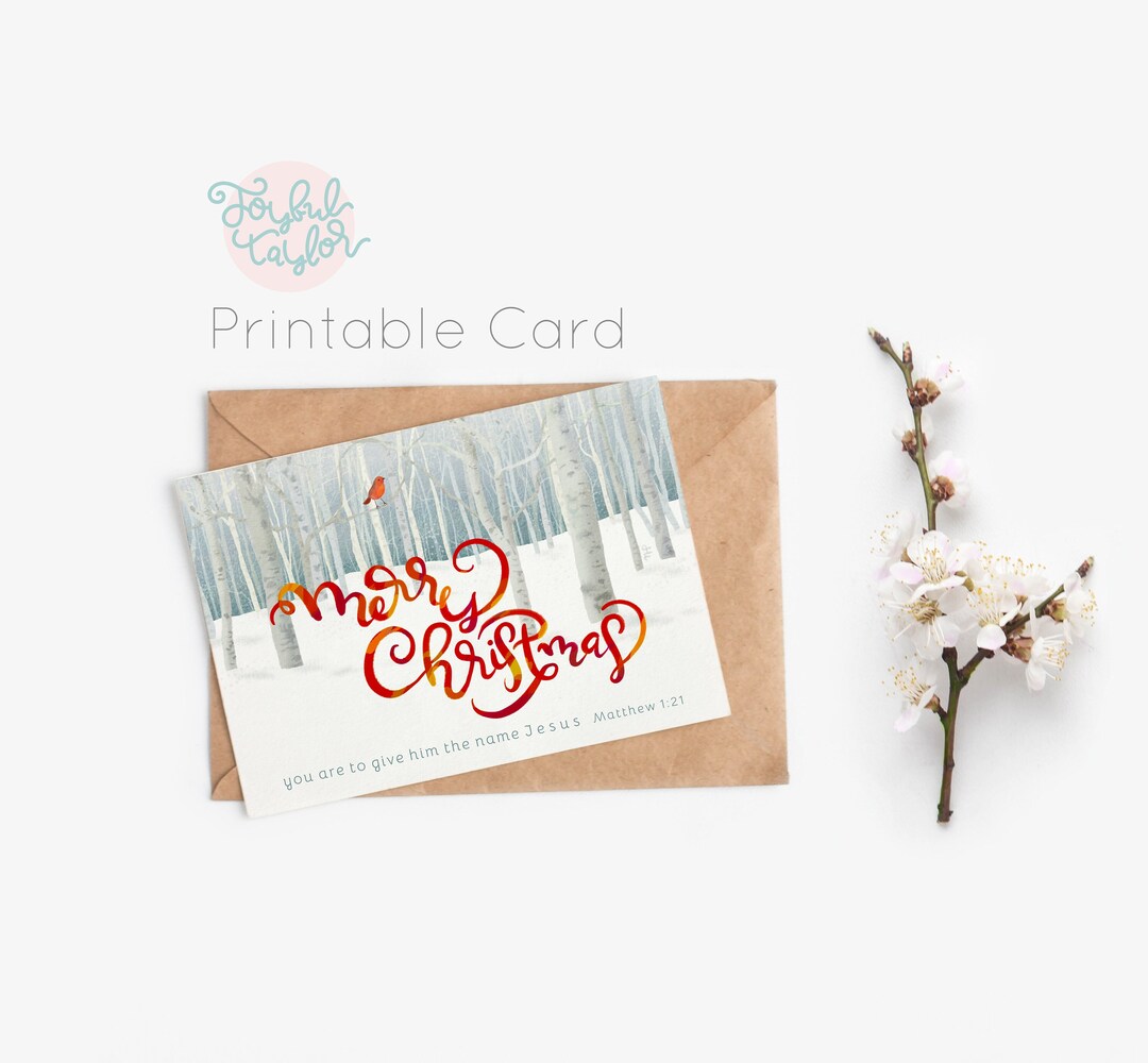 Printable Christmas Card Matthew 1:21 Winter Forest Original Artwork ...