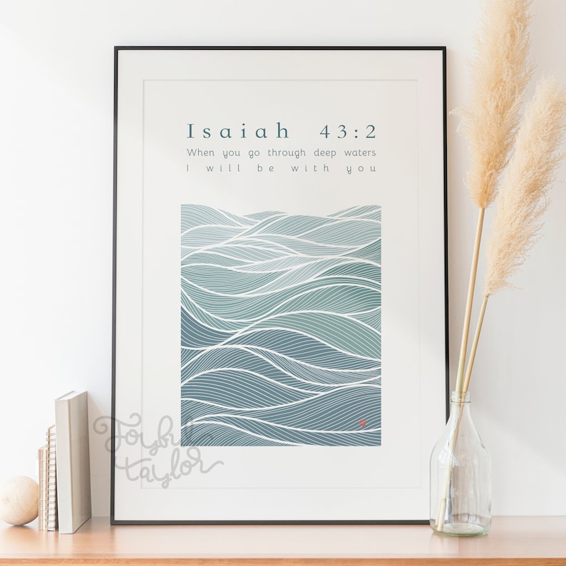 Isaiah 43:2 Ocean Line Art Bible Verse Printable Wall Art Japandi ...