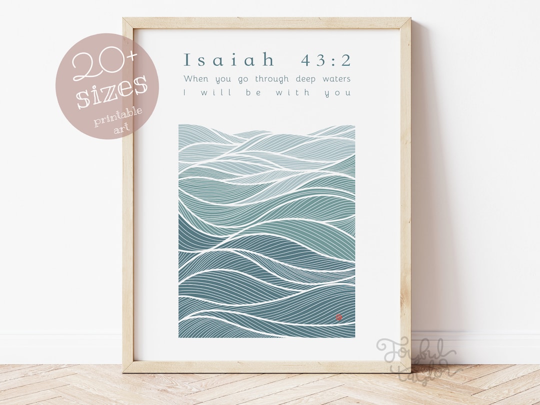 Isaiah 43:2 | Ocean Line Art | Bible Verse Printable Wall Art | Japandi ...