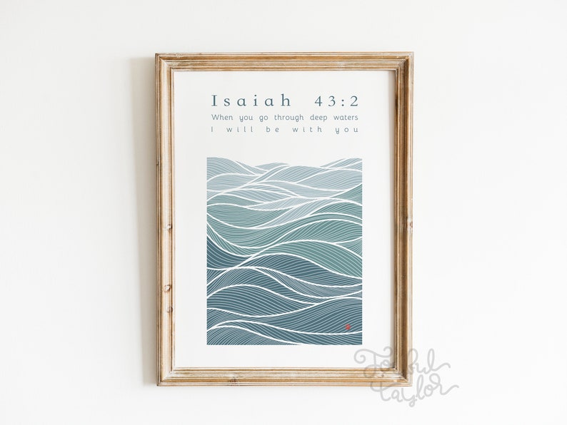 Isaiah 43:2 Ocean Line Art Bible Verse Printable Wall Art Japandi ...
