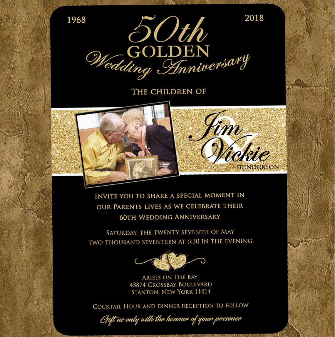 50th Black & Gold Anniversary Invitation Glitter Wedding - Etsy