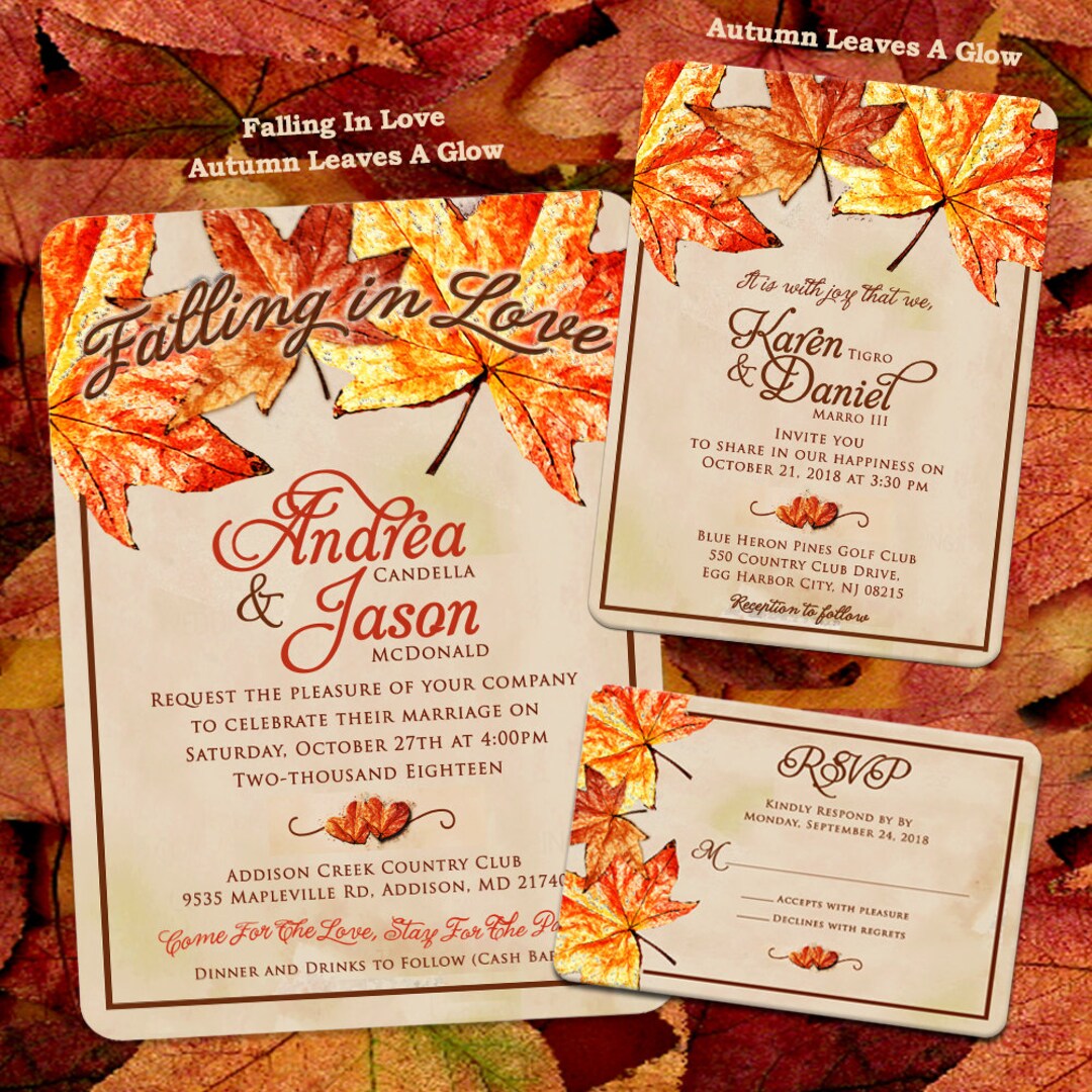Falling in Love Invite, Fall Wedding Invite, Autumn Leaves, Rustic ...