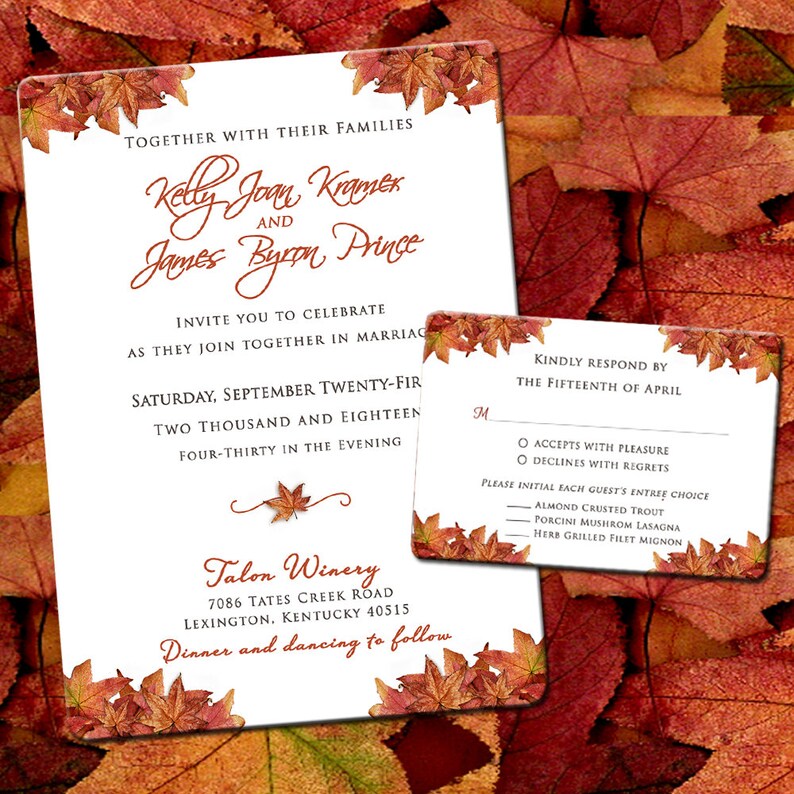 Falling in Love Invite, Fall Wedding Invite, Autumn Leaves, Rustic ...