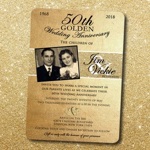 50th Black & Gold Anniversary Invitation Glitter Wedding Invitation ...