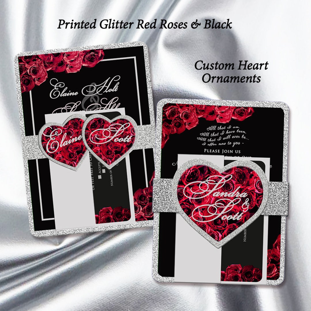 Black & Red Invitation, Red Rose Invitation, Black and Red Wedding, Red ...