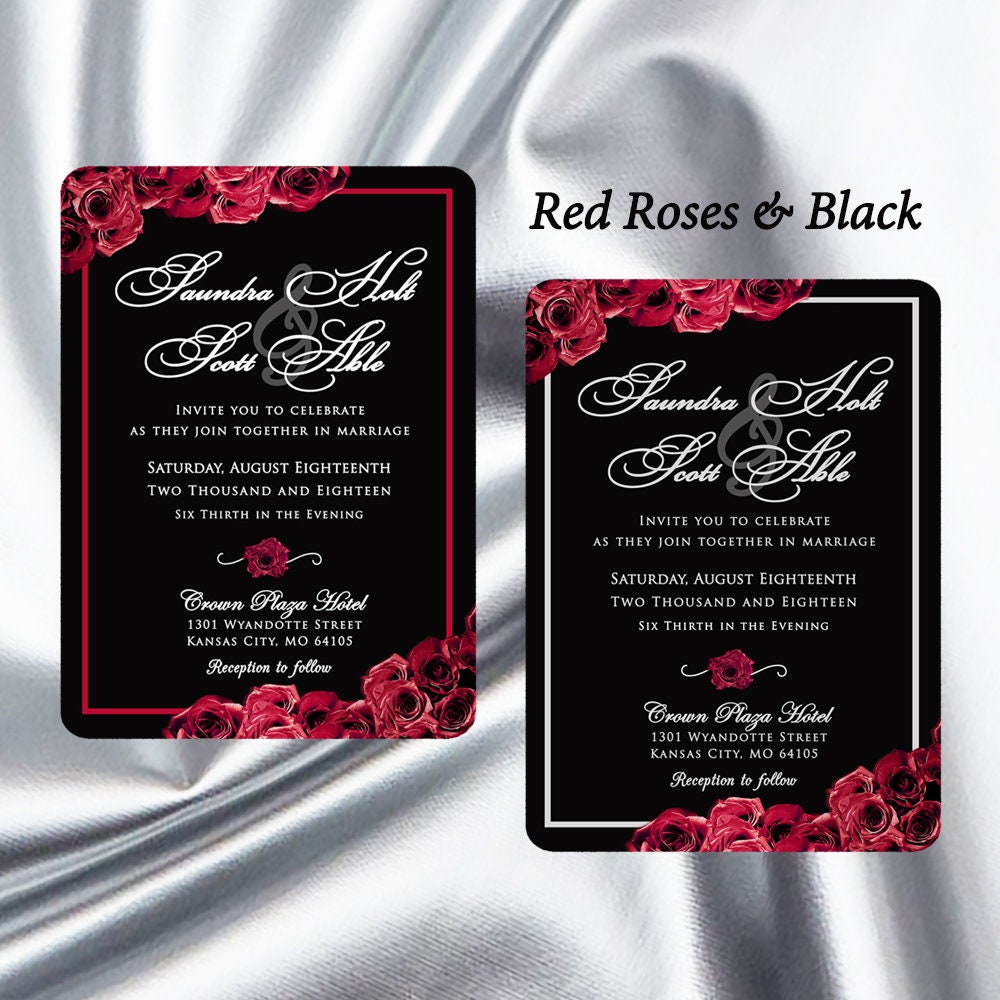 Red & Black Invitation Red Rose Invitation Black and Red - Etsy