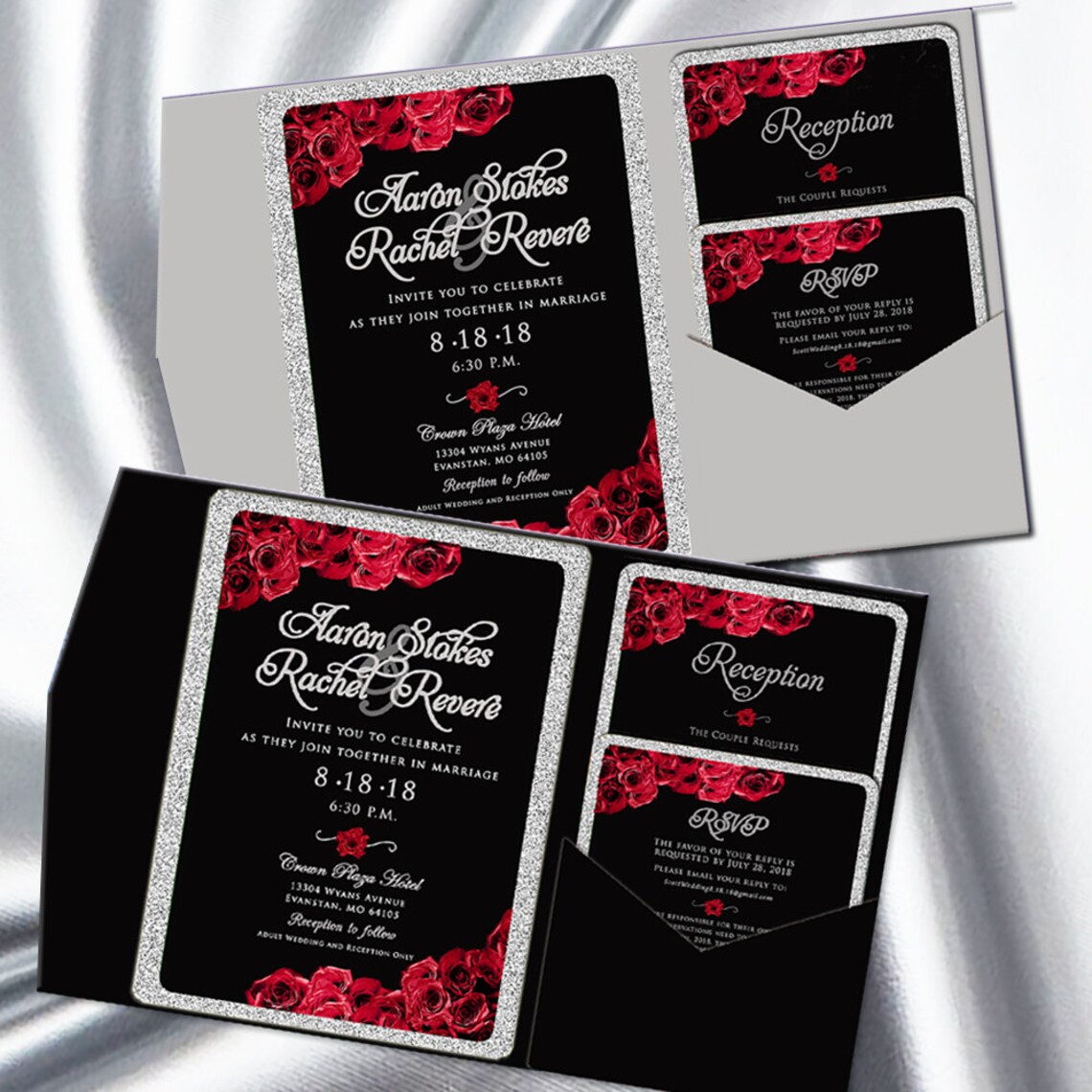 Black & Red Invitation Red Rose Invitation Red Black Wedding - Etsy