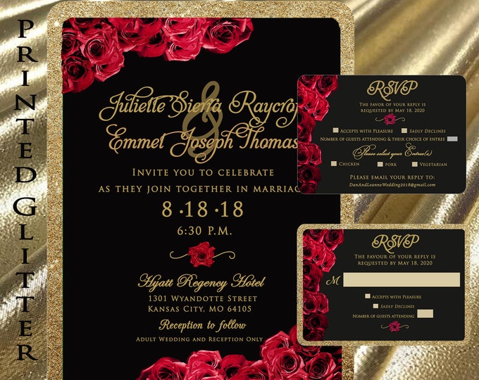 Black and Red Invitations, Red Rose and Black Invitation, Black and Red ...