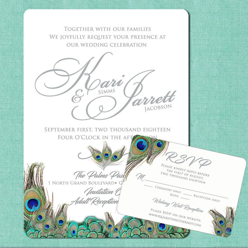 Invitations Peacock Wedding Invitations Floral Wedding | Etsy