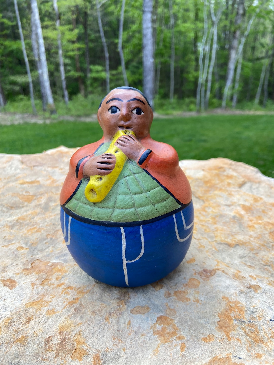 Vintage Handmade Peruvian Pottery Native Rotund Man Playing Flute Fat ...