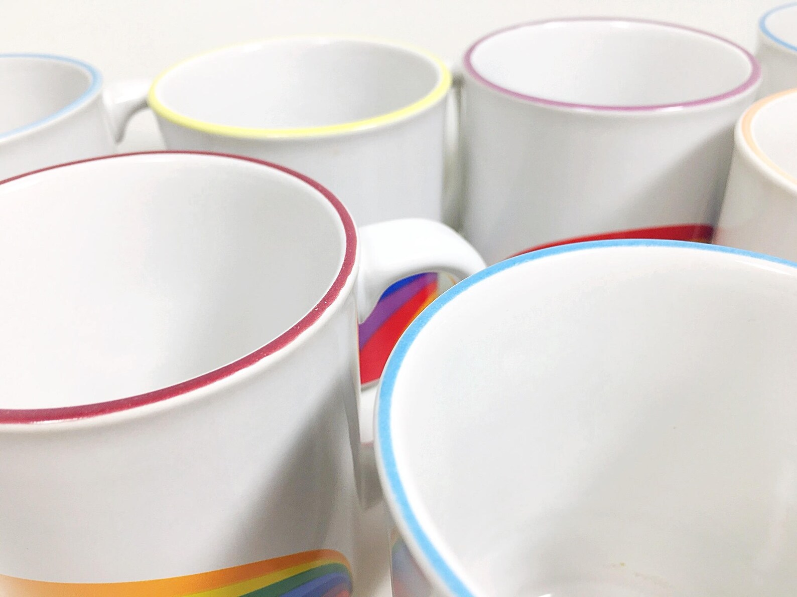 Vintage Set of Seven Mugs With Rainbow Design Rainbow Coffee Tea Mugs ...