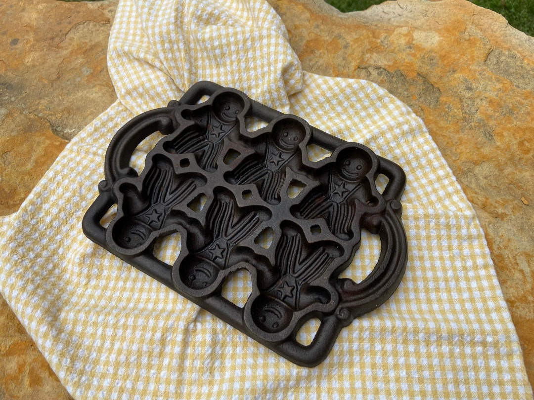 Vintage Cast Iron Cookie Mold Gingerbread Man Muffin Bread Clean ...