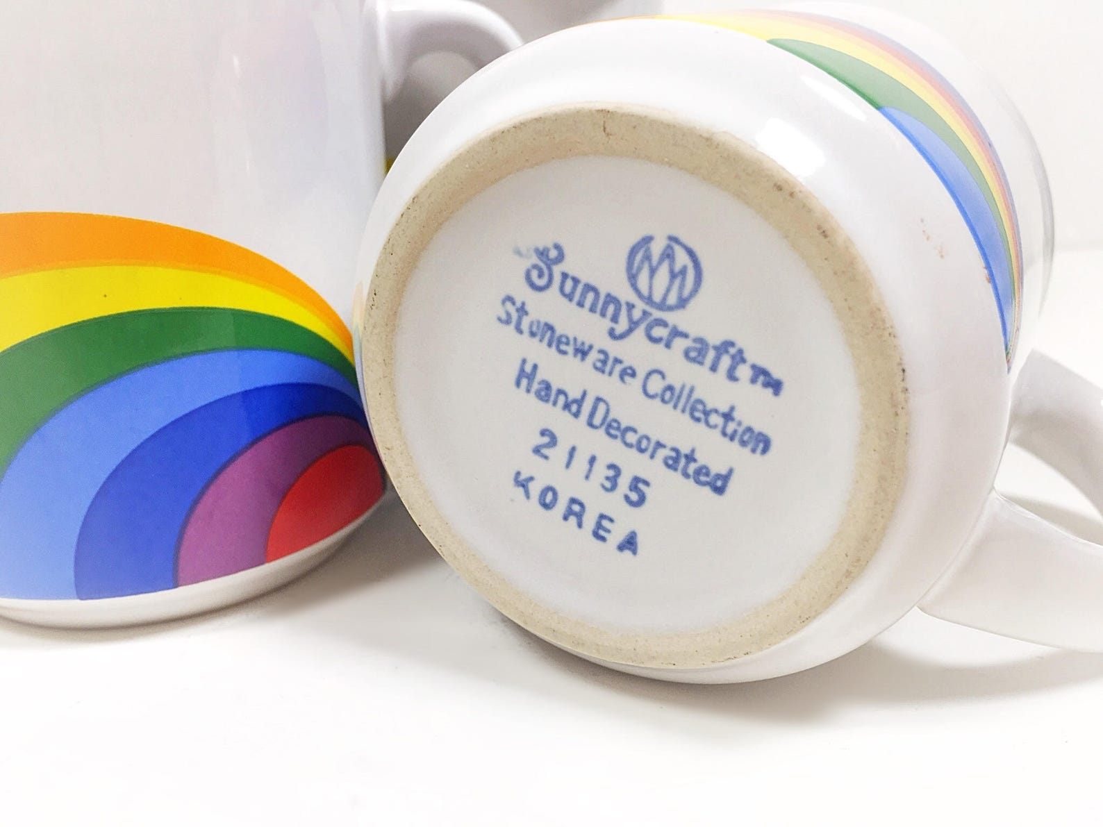 Vintage Set of Seven Mugs With Rainbow Design Rainbow Coffee Tea Mugs ...