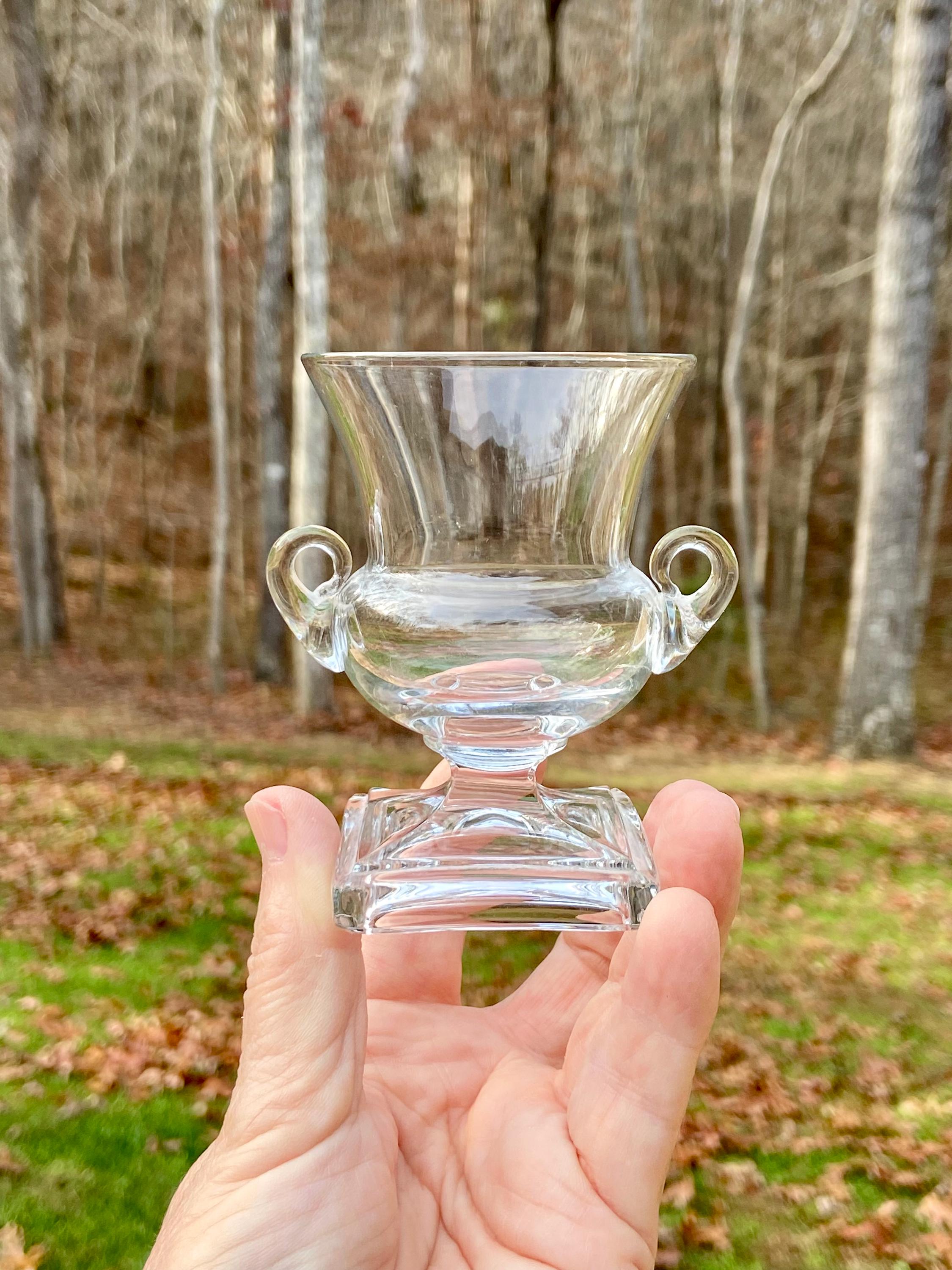 Vintage PAIR of Small Clear Glass Urns Duncan Miller TWO Collectible ...