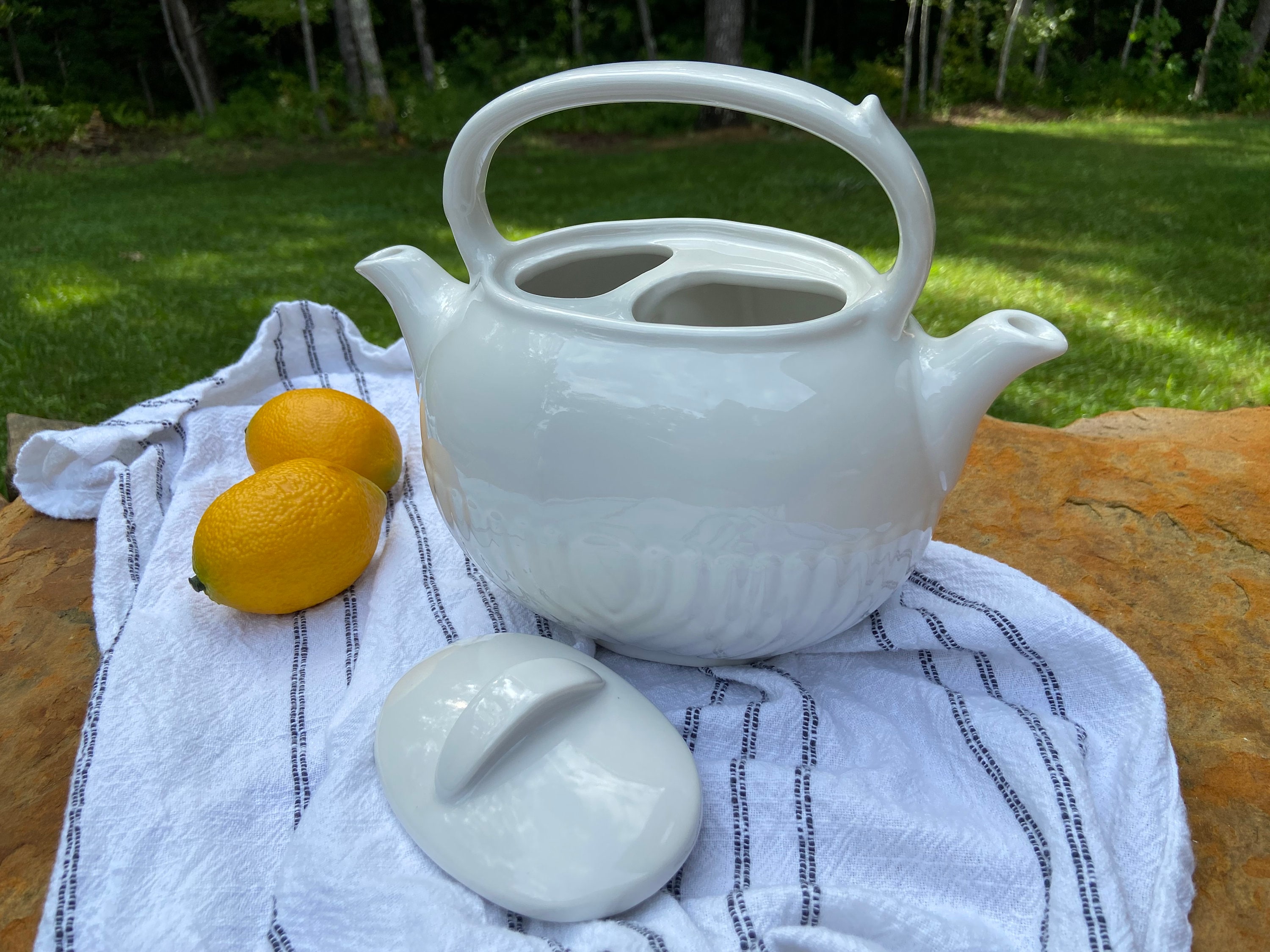 Vintage White Teapot Double Dual Two Spout Rare Collectible Adjusto Two ...