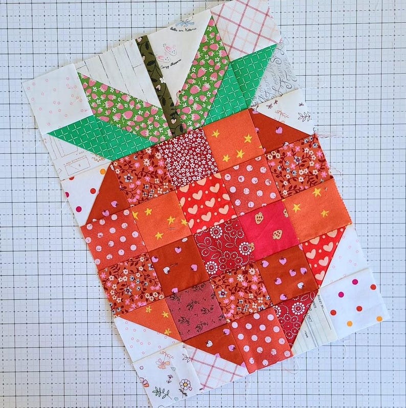 Strawberry Quilt Block Pattern - PDF Download - 10" X 12" Finished ...