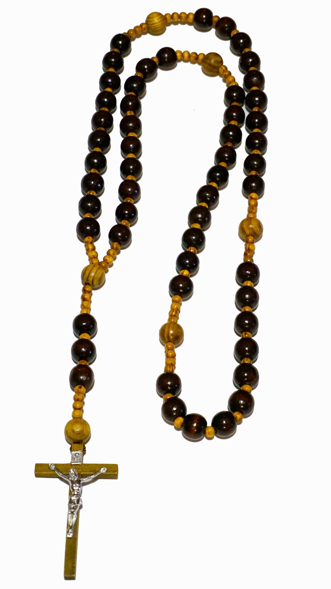 Super and Holy Big Beads Sanctified Rosario Natural Wood Chain Jesus ...
