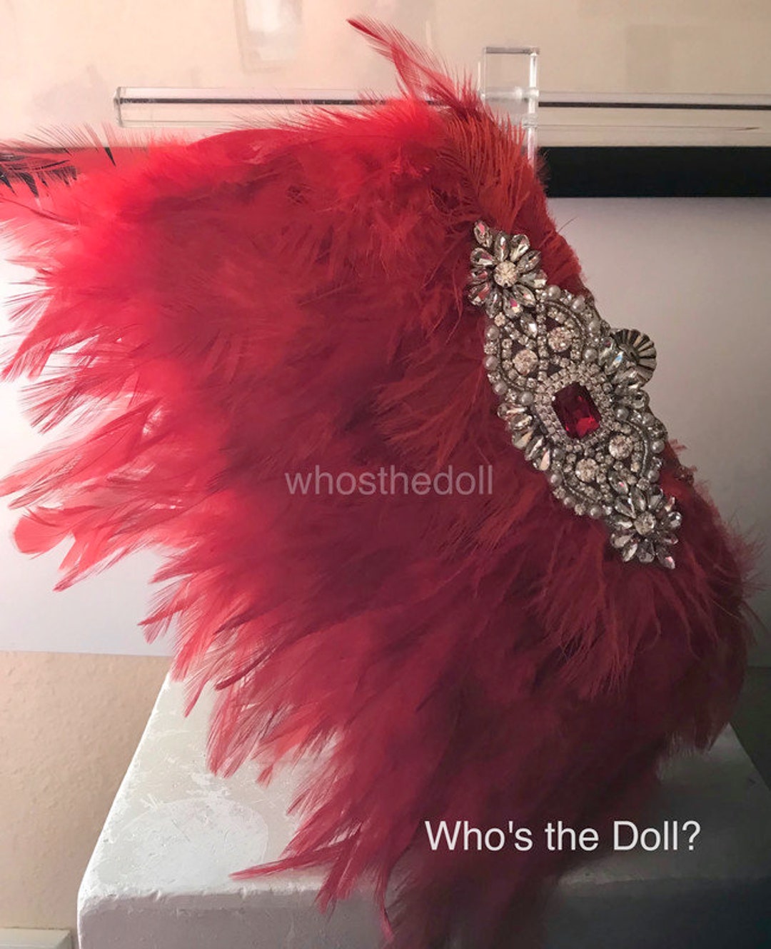 Beautiful Exotic Red Rooster Feather Handbag, Gatsby Art Deco Crystal ...