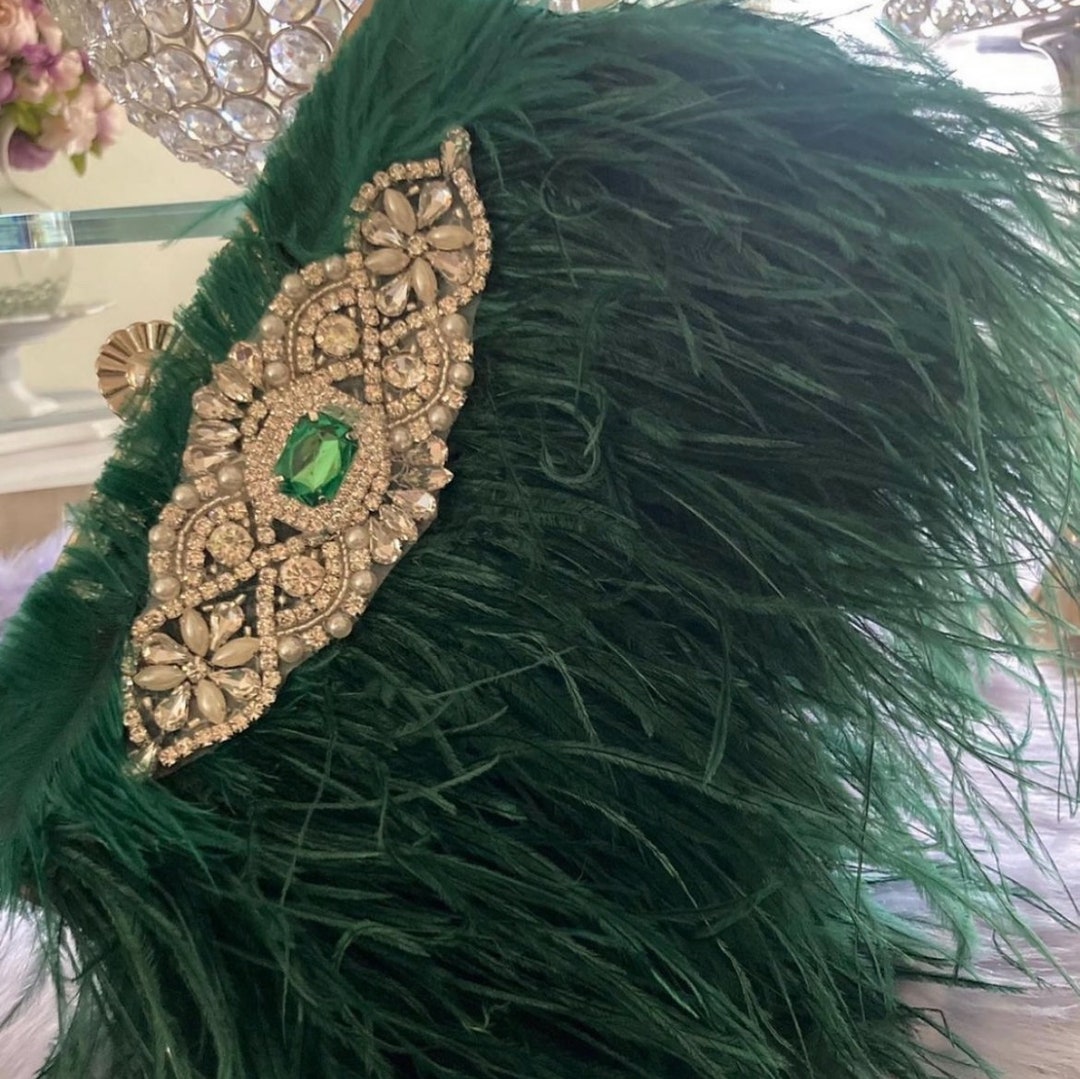 Emerald Green and Silver Ostrich Feather Handbag, 1920s Gatsby Green ...