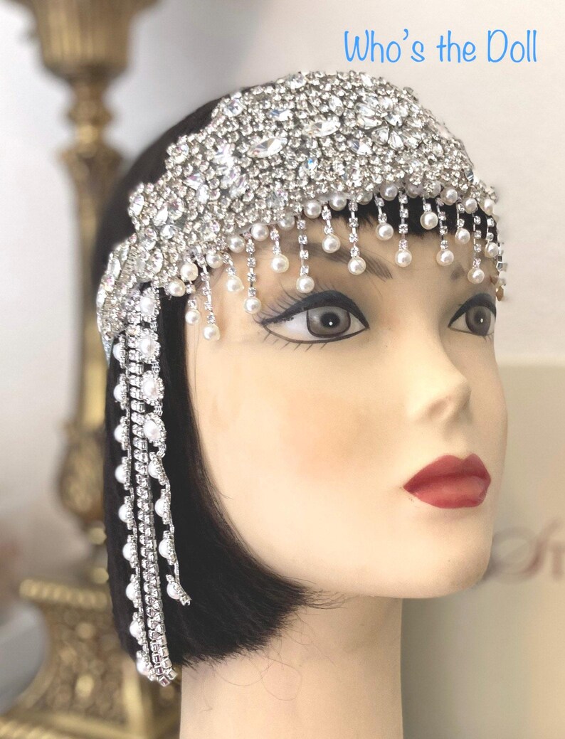 Art Deco Pearl Chain Headpiece, 1920s Gatsby Flapper Wedding Bandeau ...