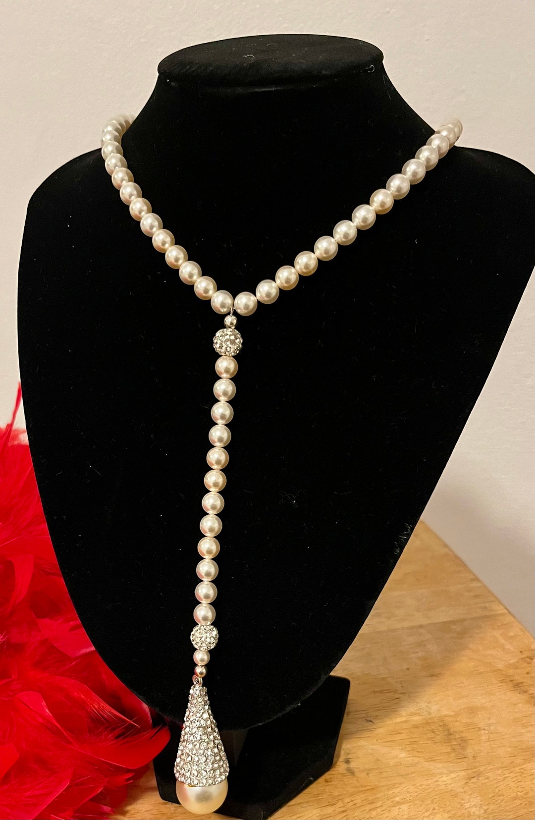 1920s Art Deco Inspired Pearl Drop Necklace, Crystal Pearl Necklace - Etsy