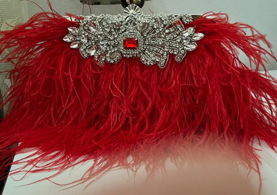 Gatsby Red Ostrich Feather Handbag, Gatsby Crystal Handbag, Flapper Bag ...