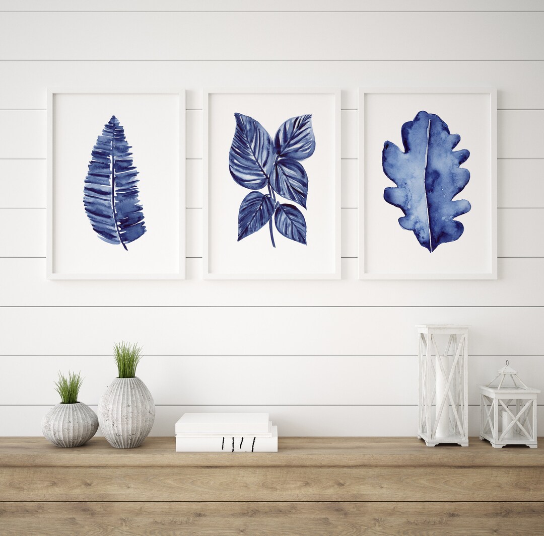 Hamptons Indigo Artwork, Set of 3, Wall Decor, Prints, Nature ...
