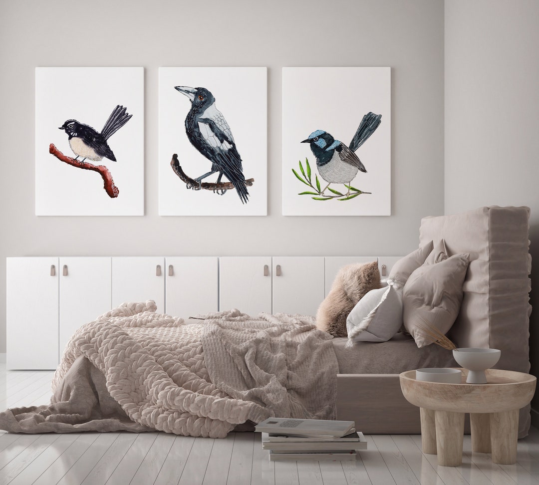 3 Set Australian Native Birds Wall Art Watercolor Canvas Print ...