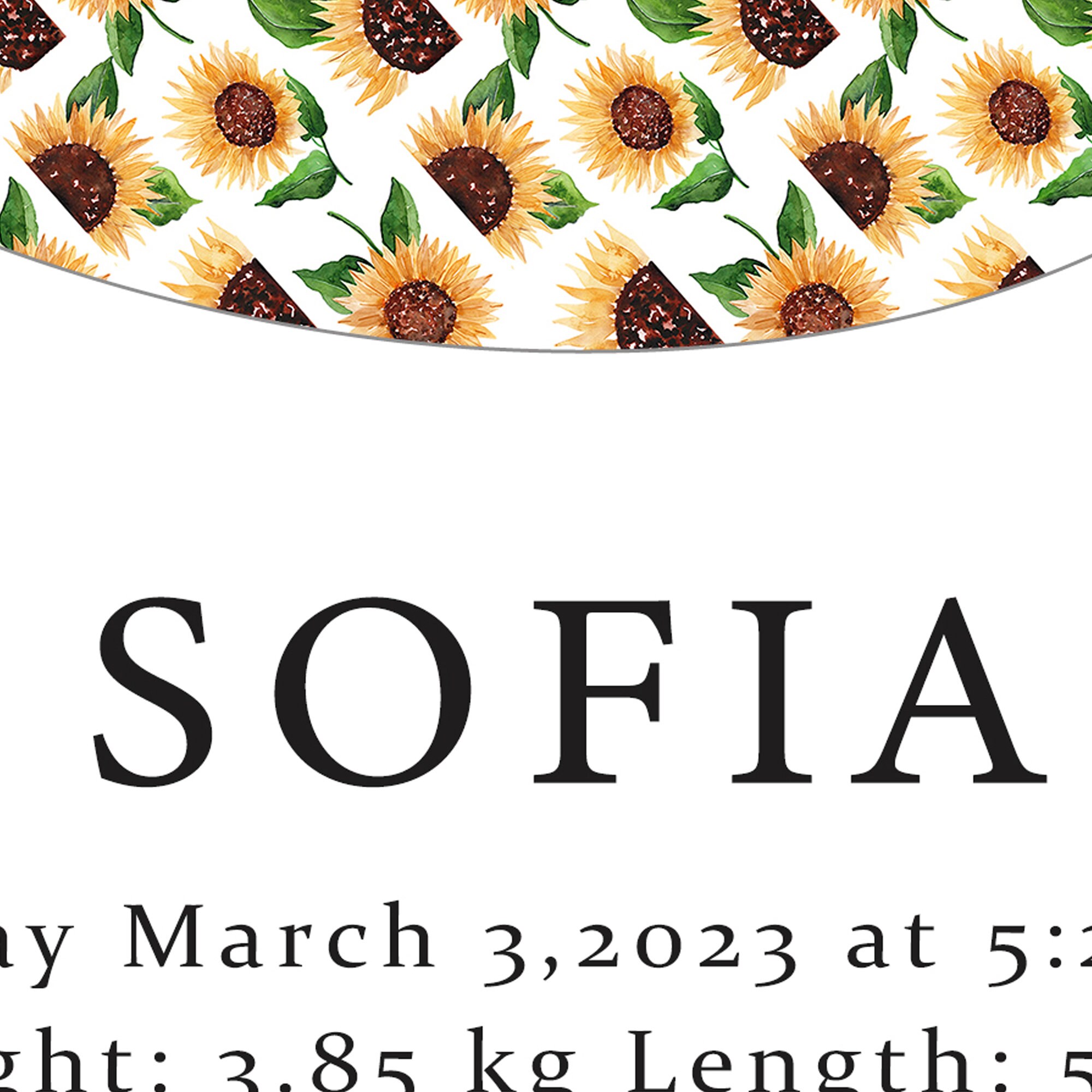 Custom Initial Letters With Birth Details Sunflower Wall Art Gift for ...
