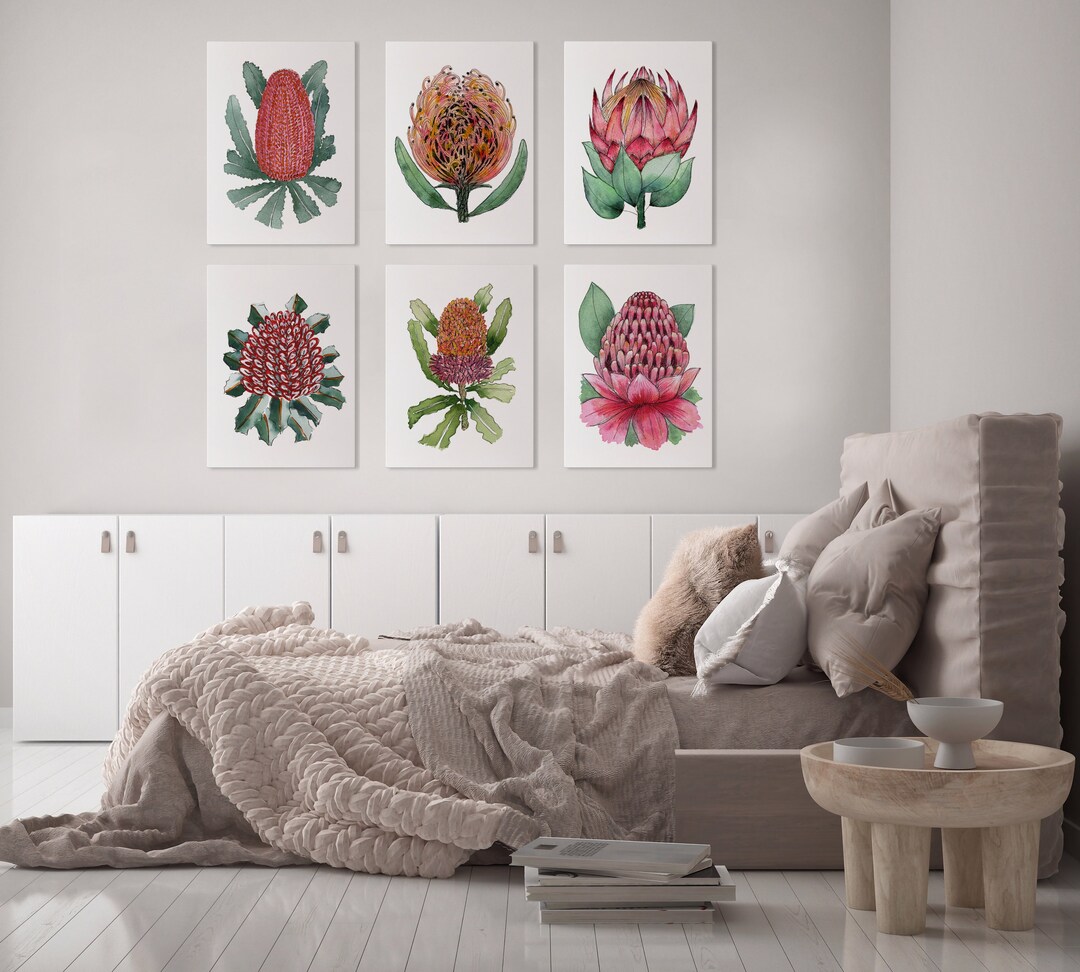 6 Set Red Australian Native Watercolour Canvas Print Stretched and ...