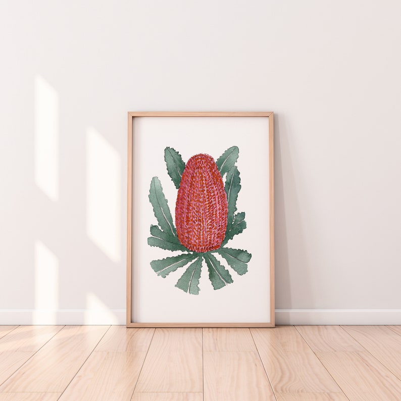Red Art Banksia Print Australian Native Flower Art A4 A3 A2 - Etsy