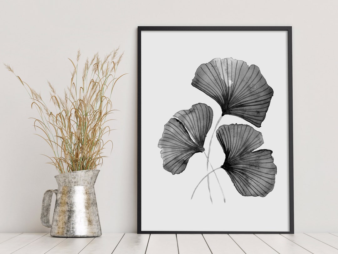 Ginko Leaf Black and White Wall Art Prints Leafy Wall Decor Plant ...