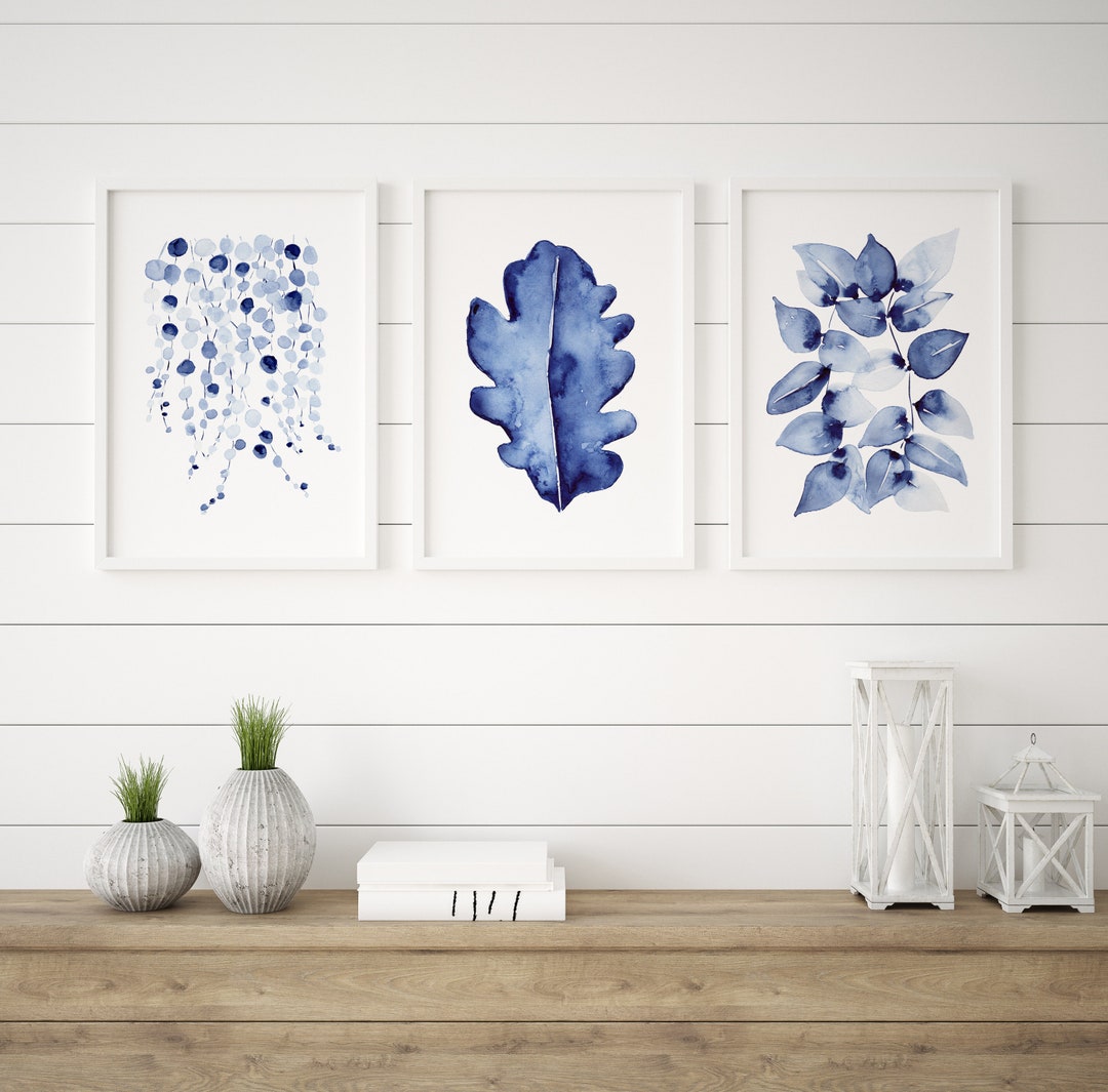 Hamptons Style Blue Decor, Blue Art Print Set of 3, Botanical Art ...