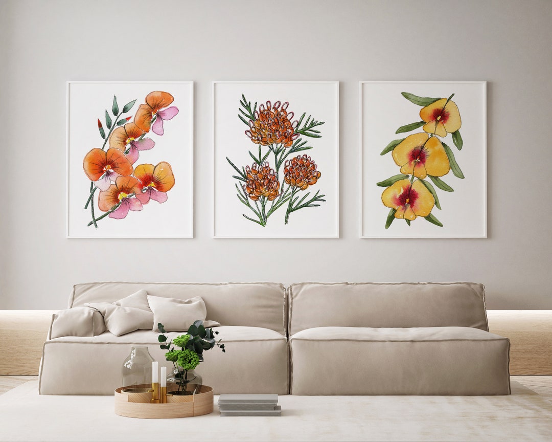 Golden Australian Native Flora Set 3 in Sizes A5 A4 A3 A2, Blooms, Wall ...