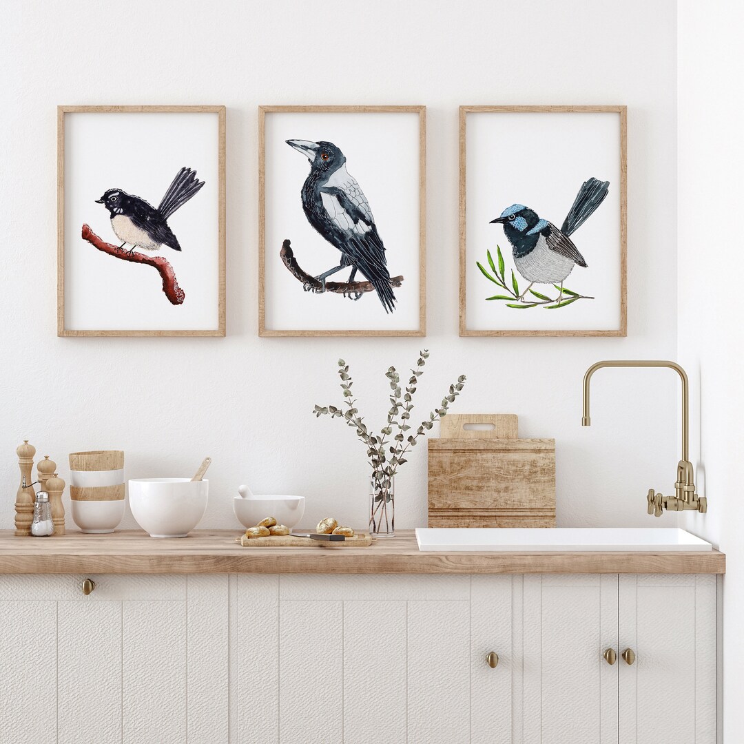 Set 3 Australian Native Birds Wall Art Prints Watercolour Bird ...