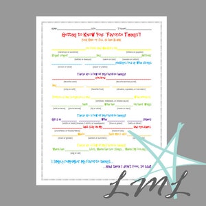 Getting to Know You "favorite Things" First Day of School Activity - Etsy