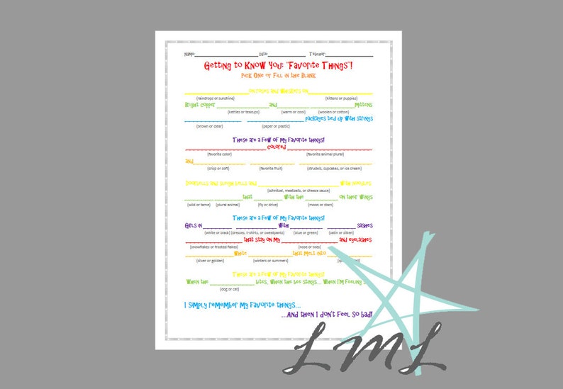 Getting to Know You "favorite Things" First Day of School Activity - Etsy