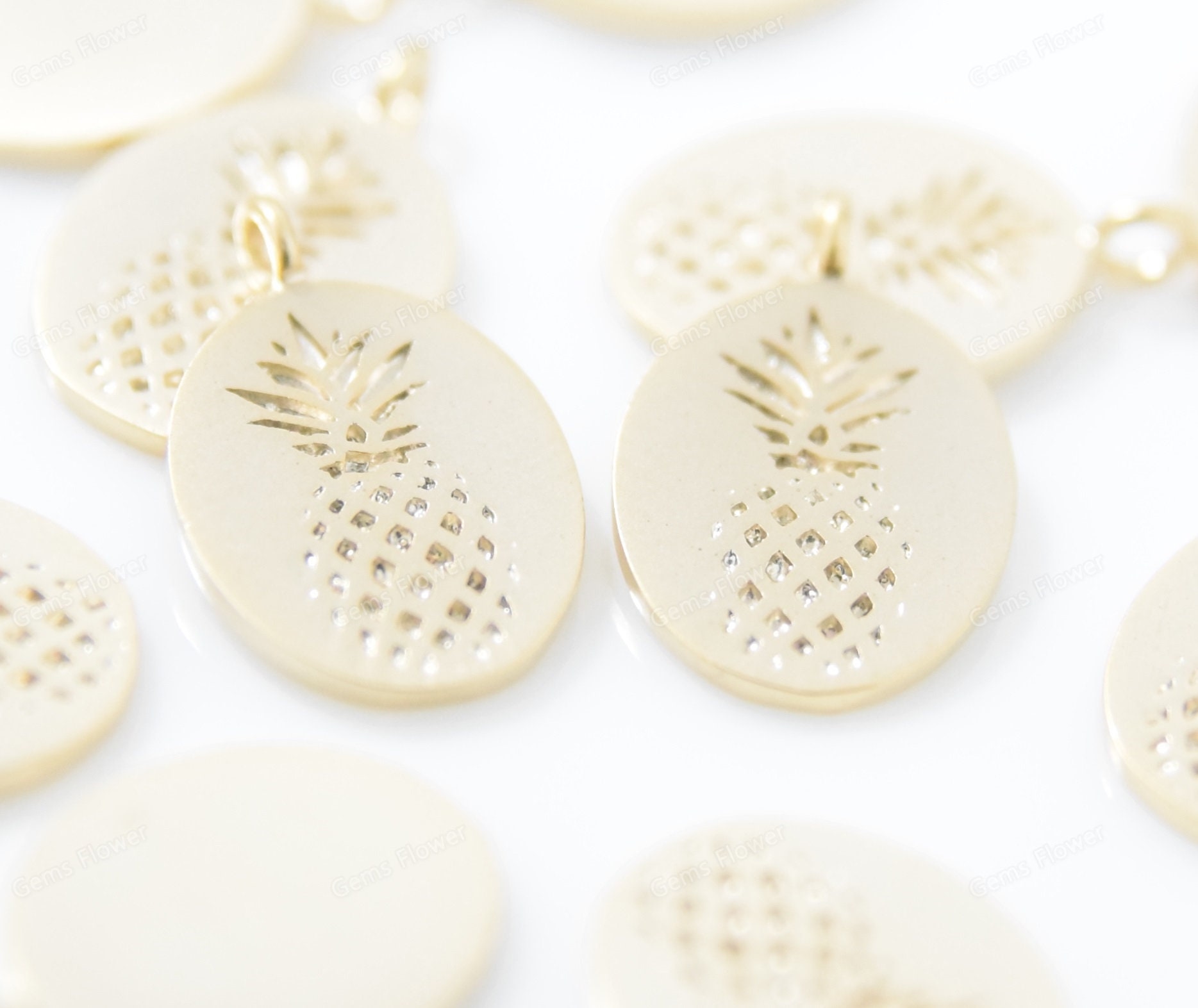 Oval Pineapple Pendant . Pineapple Coin Charm . Coin Pendant . Fruit ...